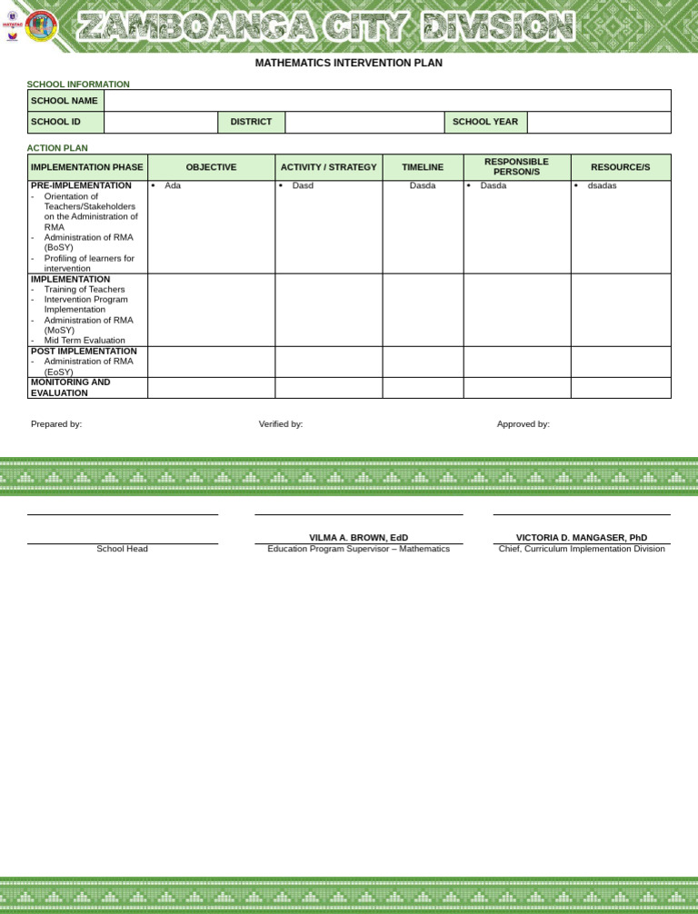 Mathematics Intervention Plan School District | PDF