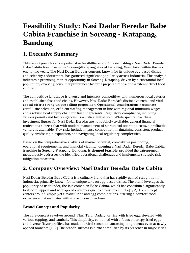 Feasibility Study of Nasi Dadar Babe Cabita in Soreang - Katapang | PDF | Taxes | Franchising