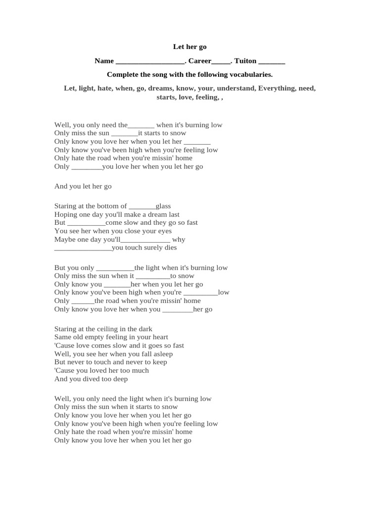 Music Activity Let Her Go | PDF