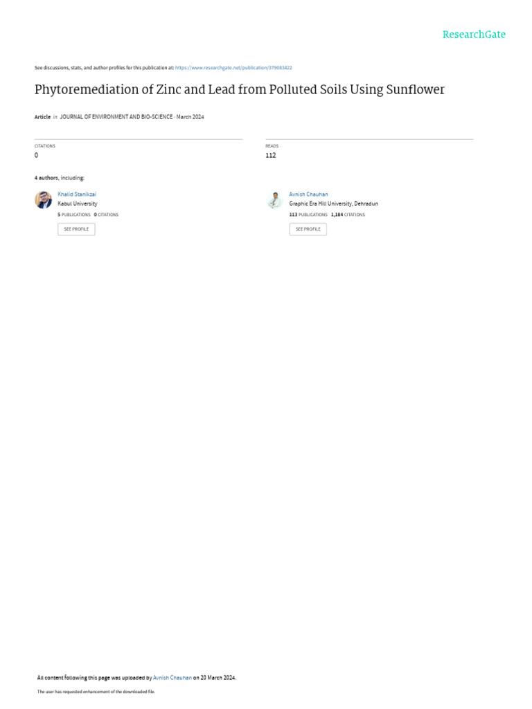 Phytoremediation of Zinc and Lead From Polluted Soils Using Sun Ower | PDF | Zinc | Soil