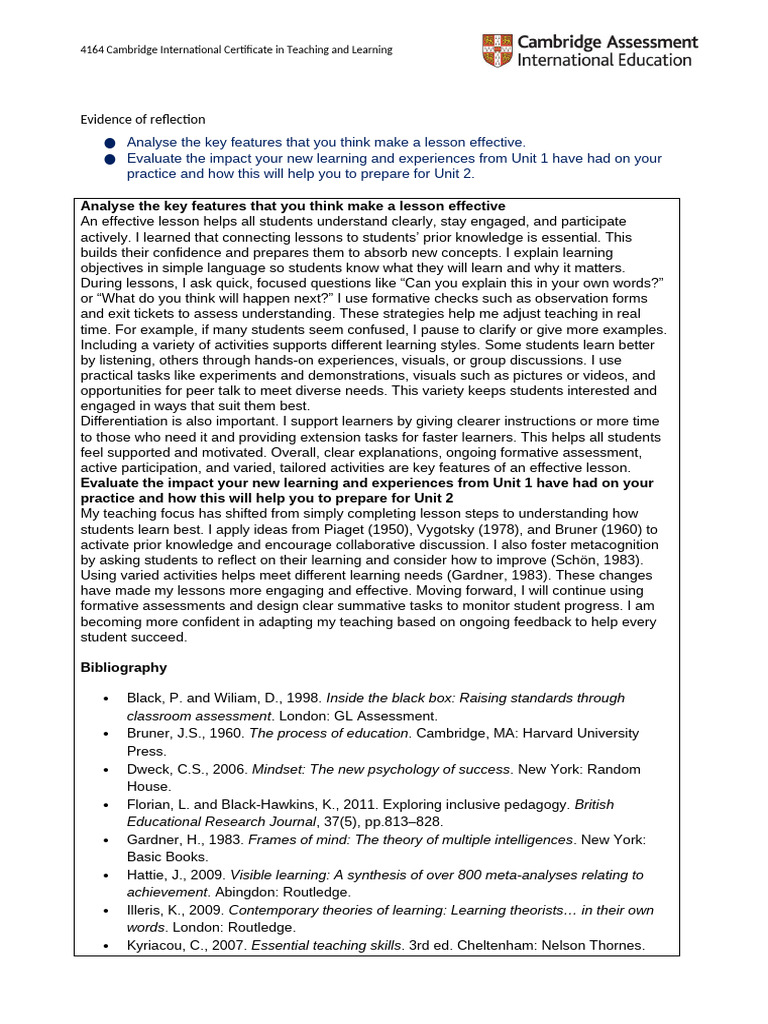 Evidence of Reflection - Process | PDF | Learning | Psychology