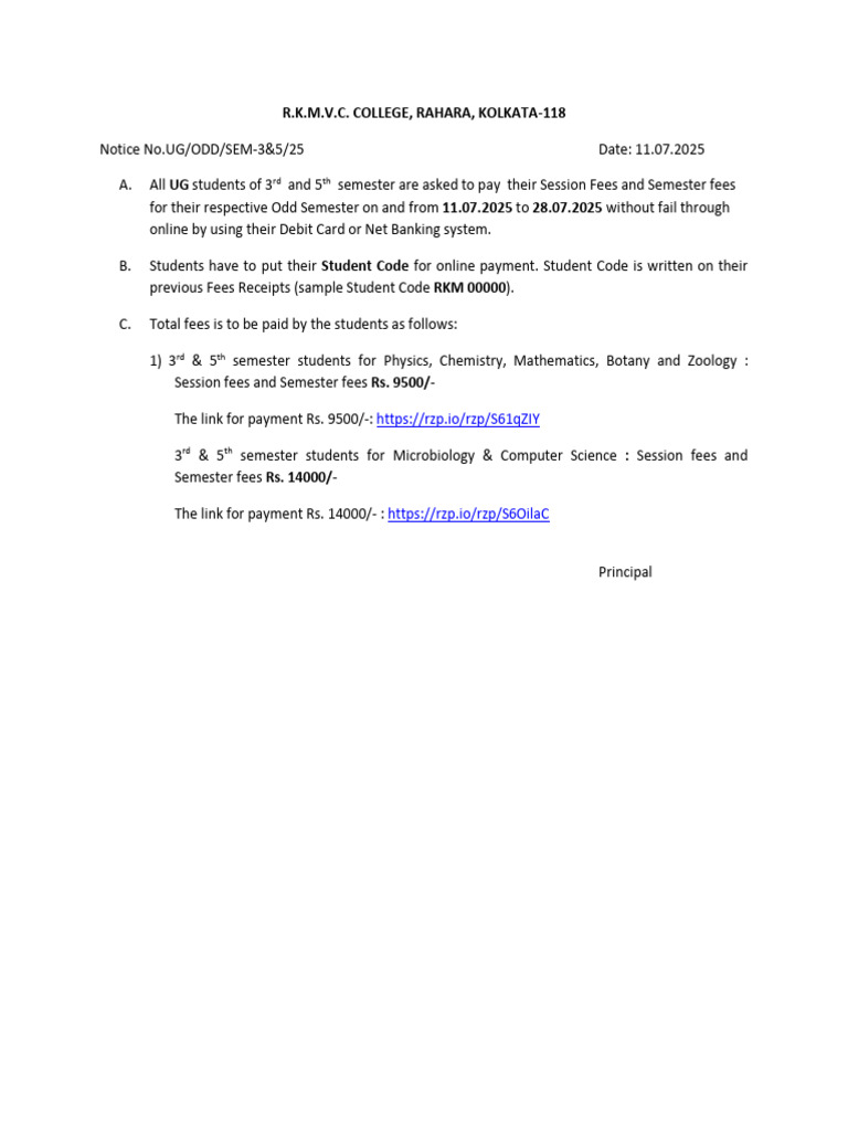 UG Fees Collection III V Sem 09-07-2025 | PDF