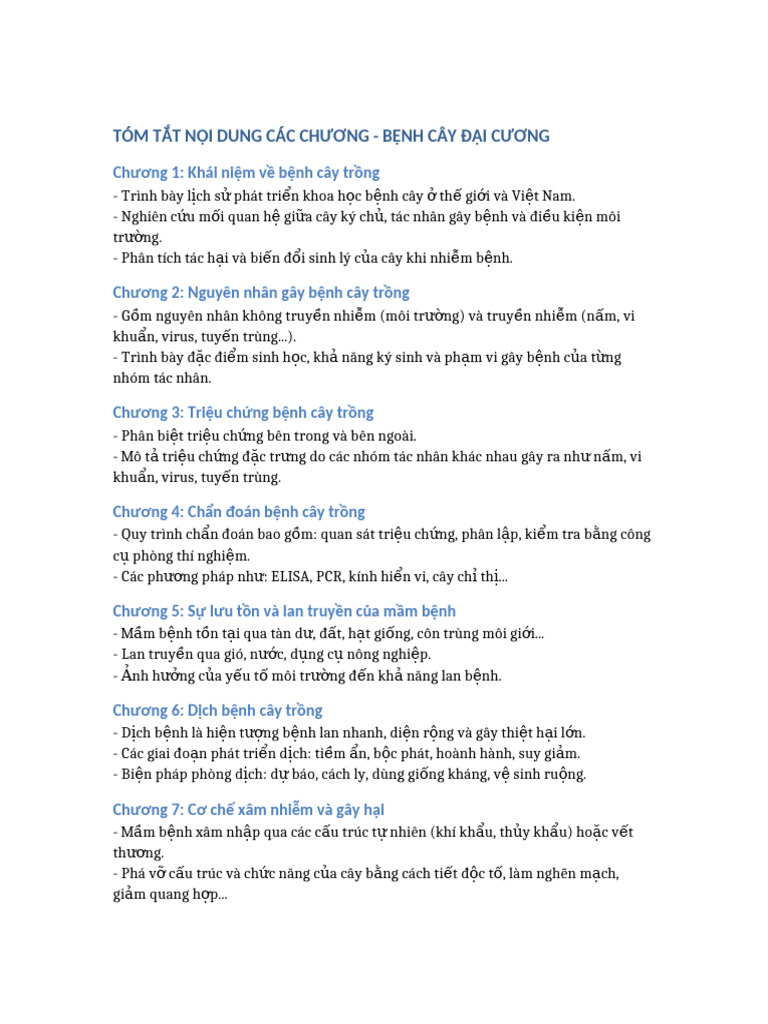 Tom Tat Benh Cay Dai Cuong | PDF
