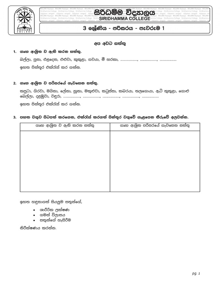 Siridhamma College Grade 3 Environmental Study Model1 | PDF