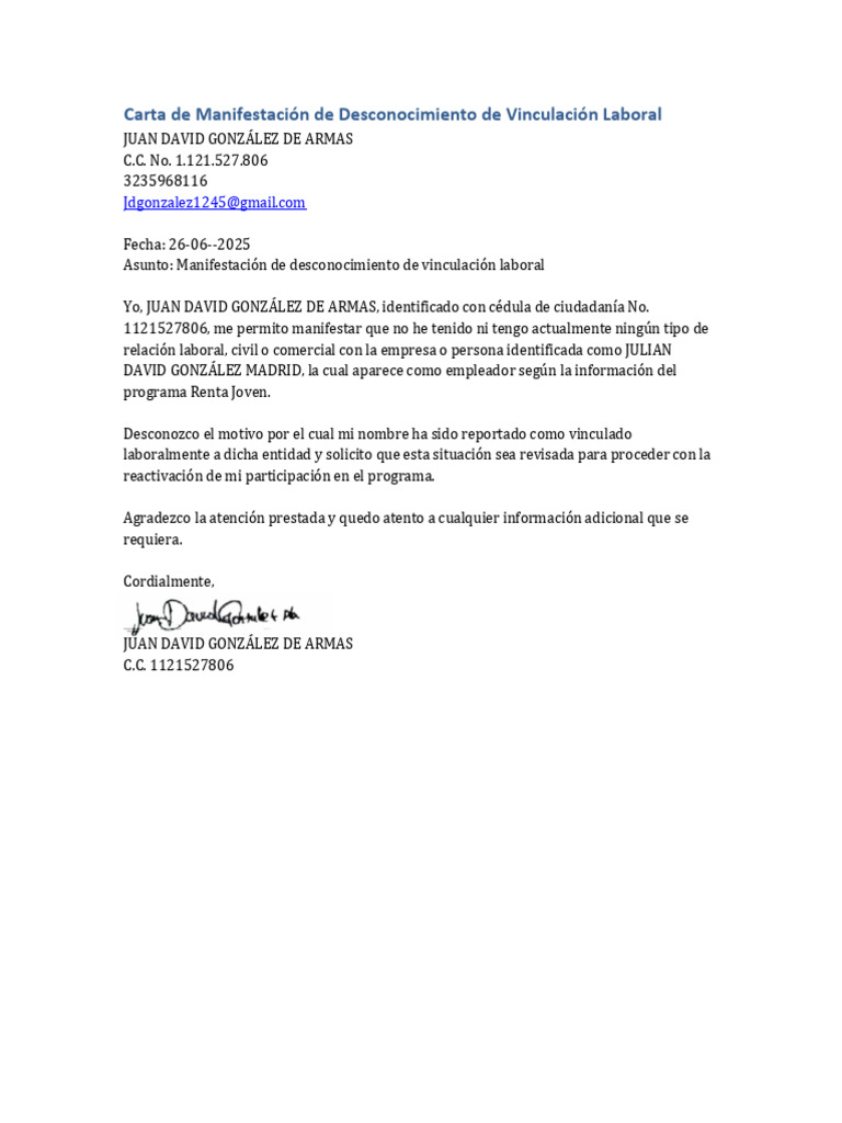 Desconocimiento de Vinculación Laboral | PDF