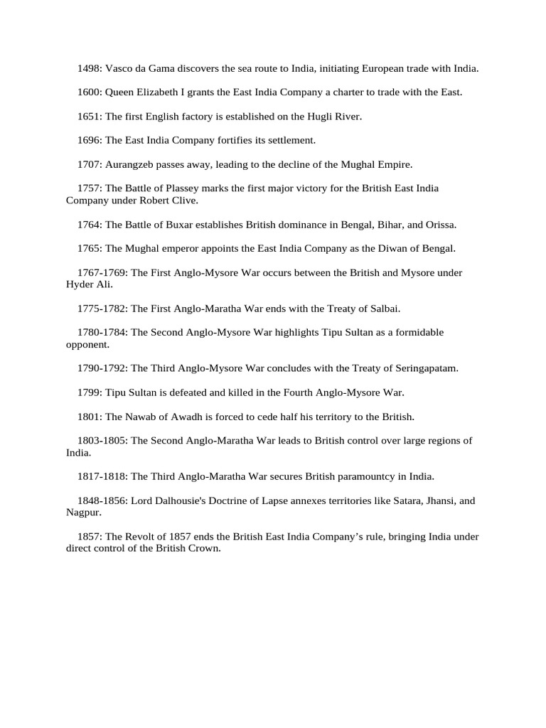 Key Events in British India History | PDF