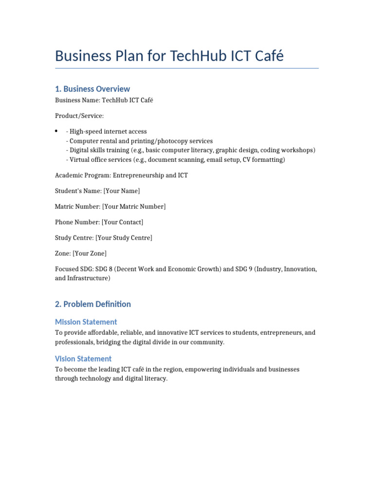 TechHub ICT Café Business Plan | PDF | Internet | Information And ...
