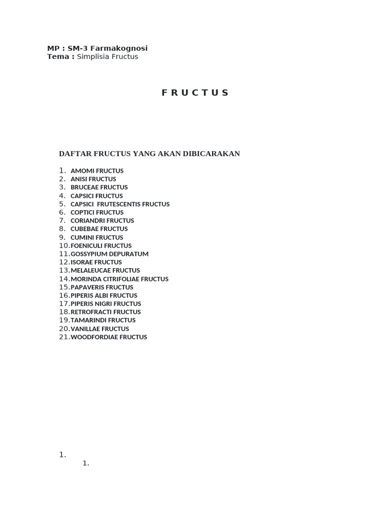 Daftar Simplisia Fructus dalam Farmakognosi | PDF