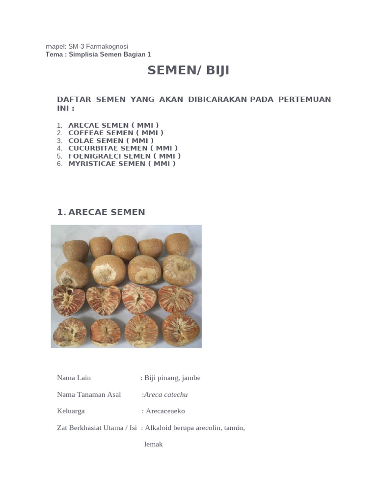 Simplisia Semen: Jenis dan Manfaat | PDF