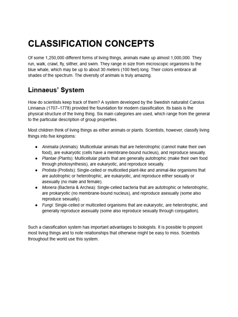 Classification Concepts | PDF | Biology | Organisms
