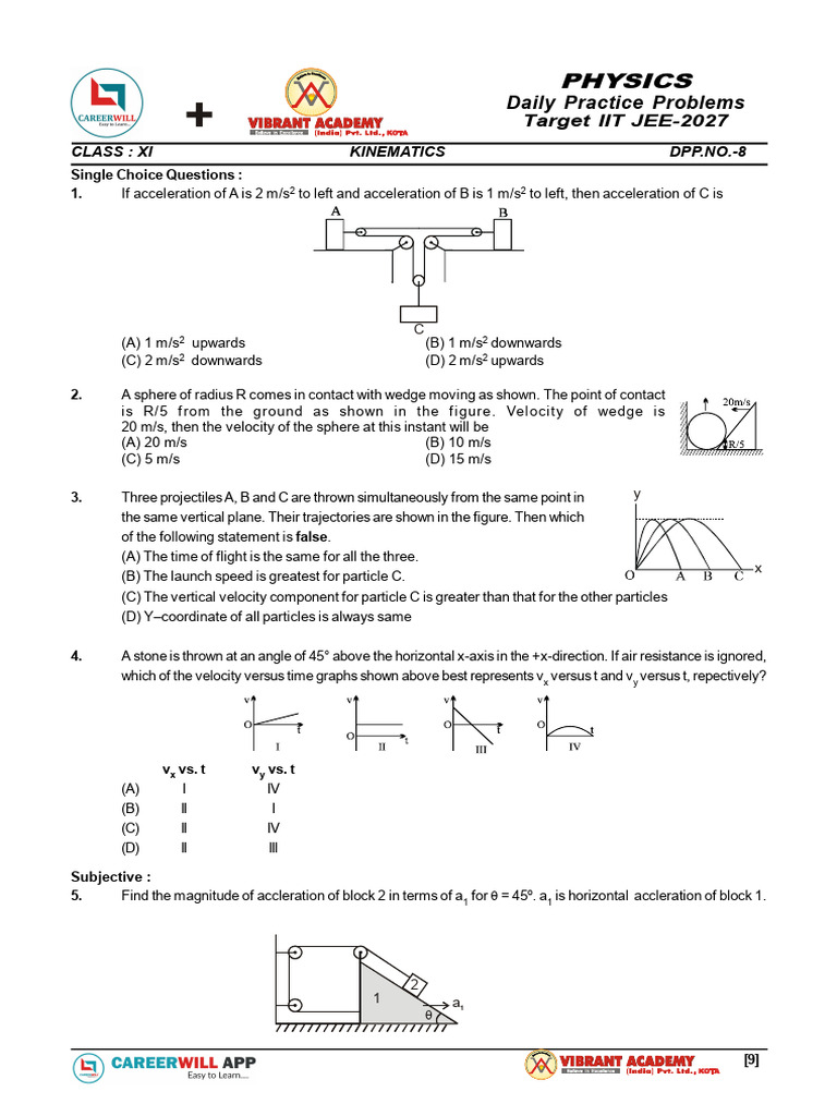 Physics XI Kinematics DPP-8 Careerwill Send | PDF | Kinematics | Acceleration