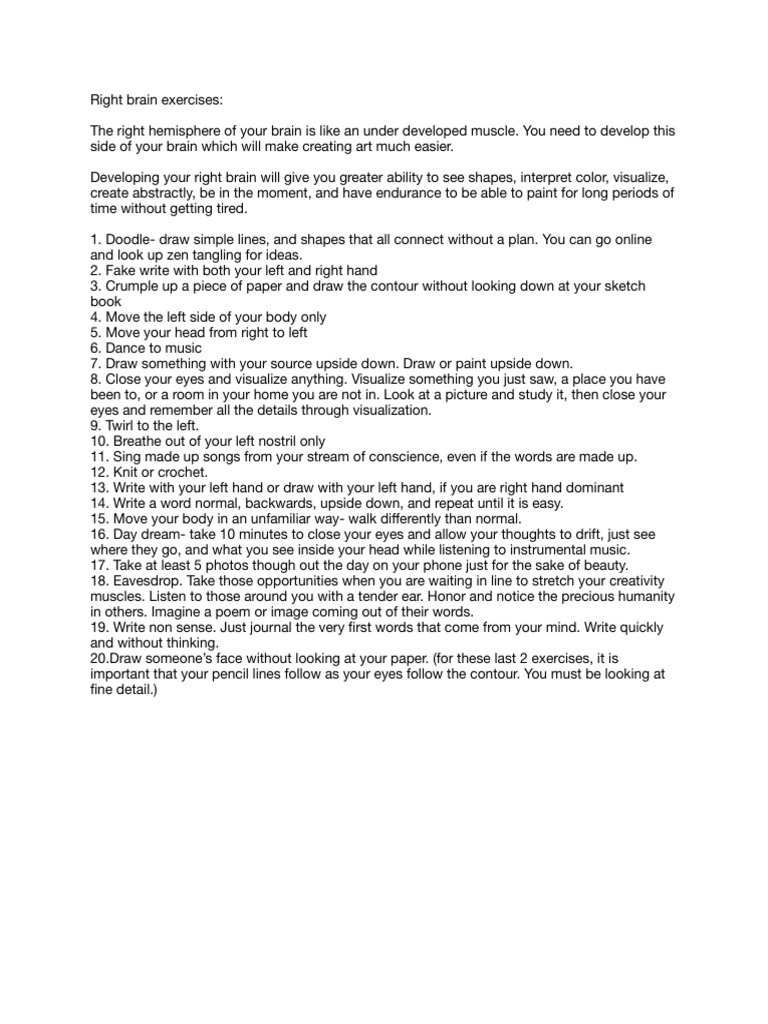 Right Brain Exercises | PDF