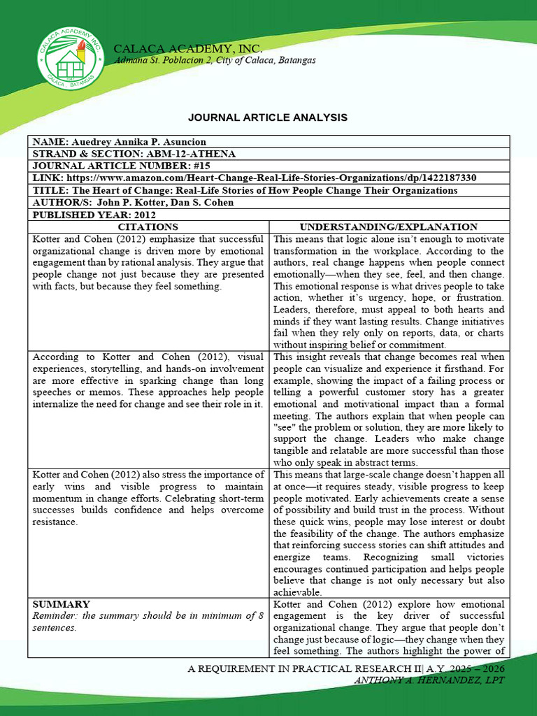 Journal Article Analysis 15 (Annika) | PDF | Cognition | Psychological ...