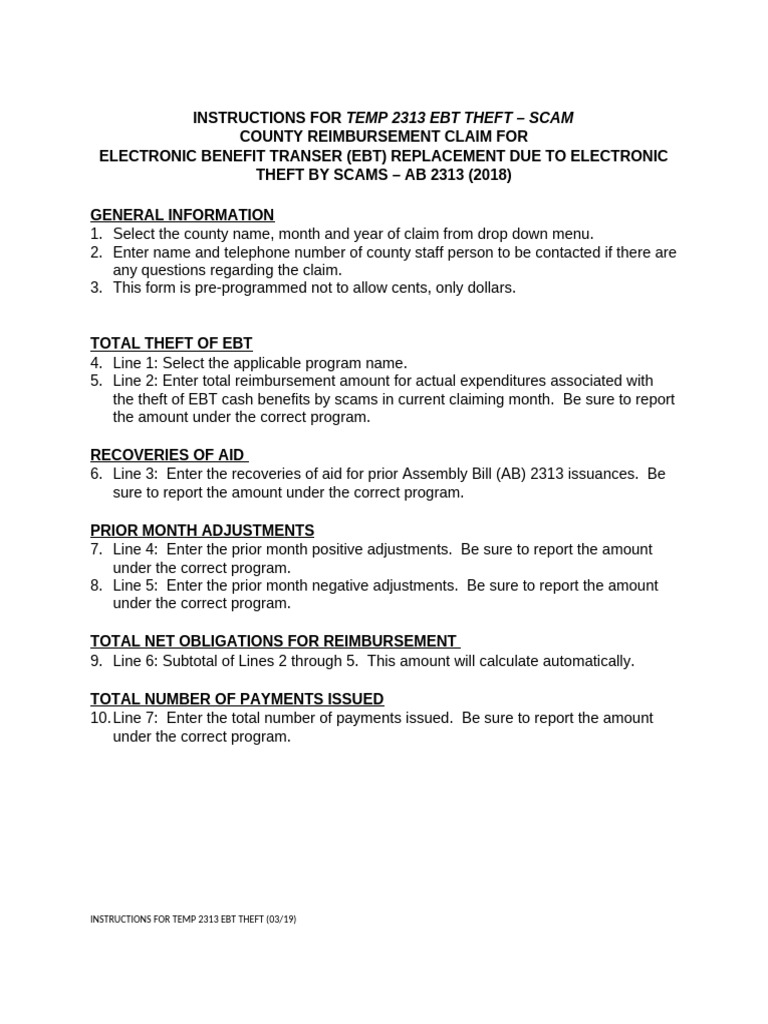2313 EBT TheftInstructions | PDF