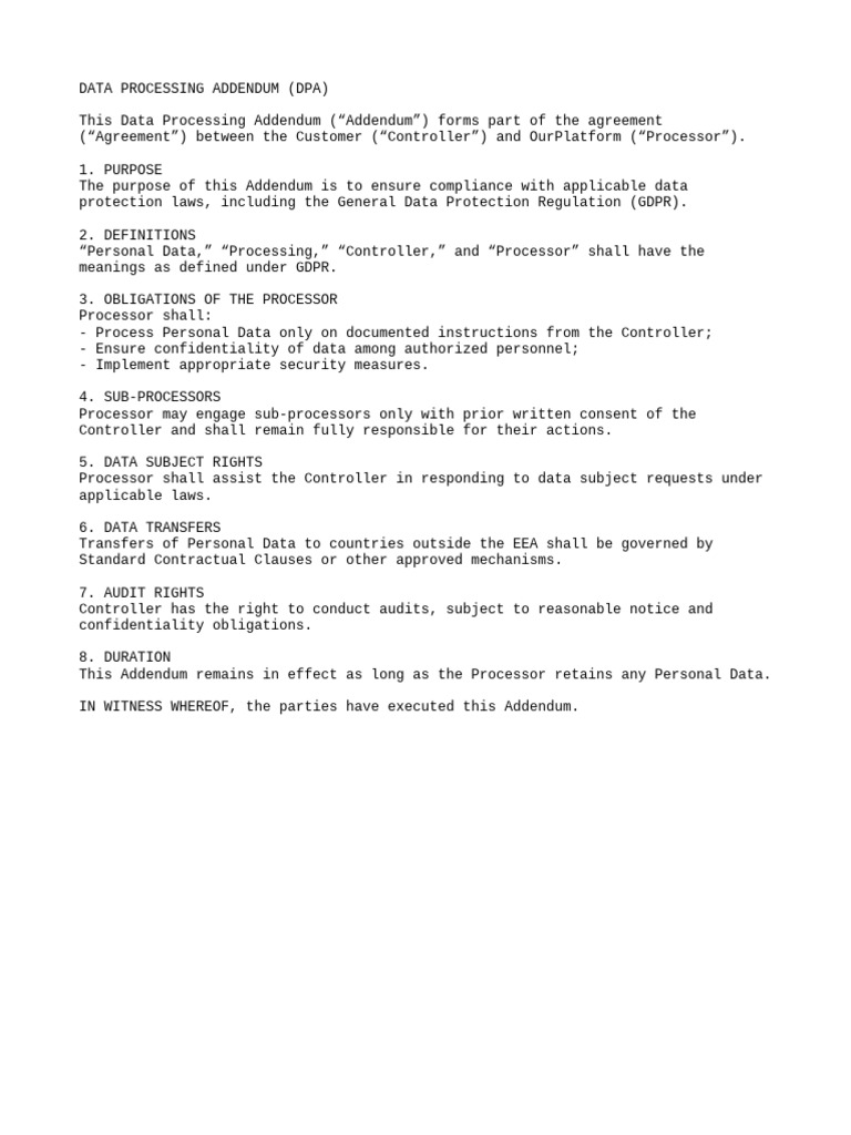 Data Processing Addendum | PDF