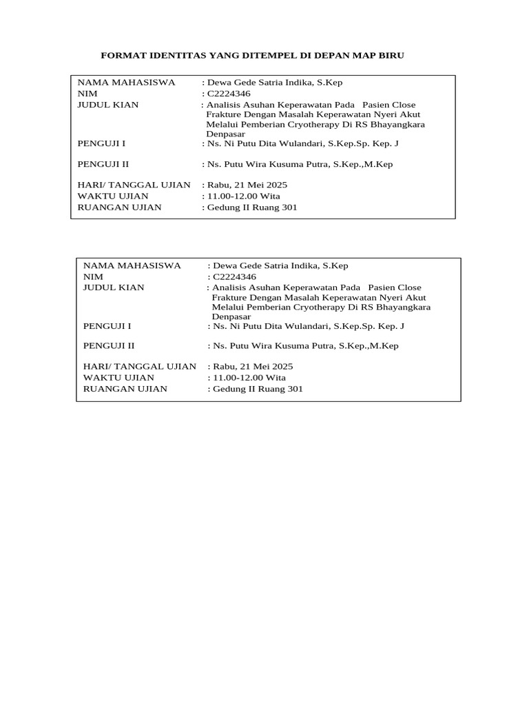 Form Identitas Mahasiswa Ujian Kian | PDF