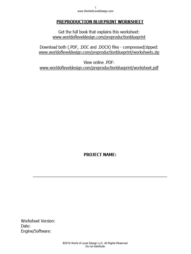 Preproduction Game Design Worksheet | PDF | Texture Mapping | 3 D Modeling