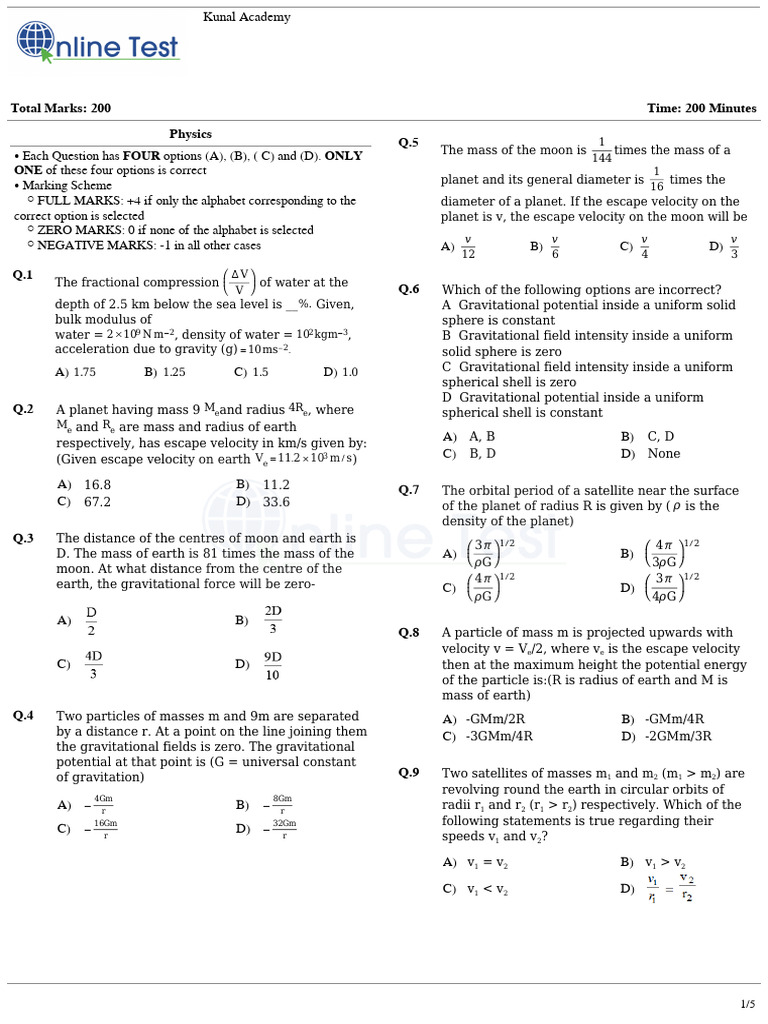 Gravitation and Elasticity DPP | PDF | Physical Phenomena | Nature