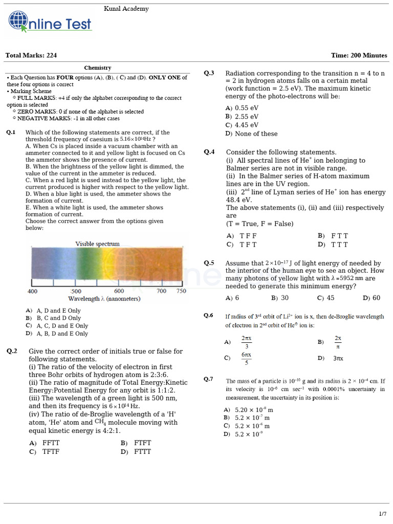 Structure of Atom DPP Questions | PDF | Atoms | Electron