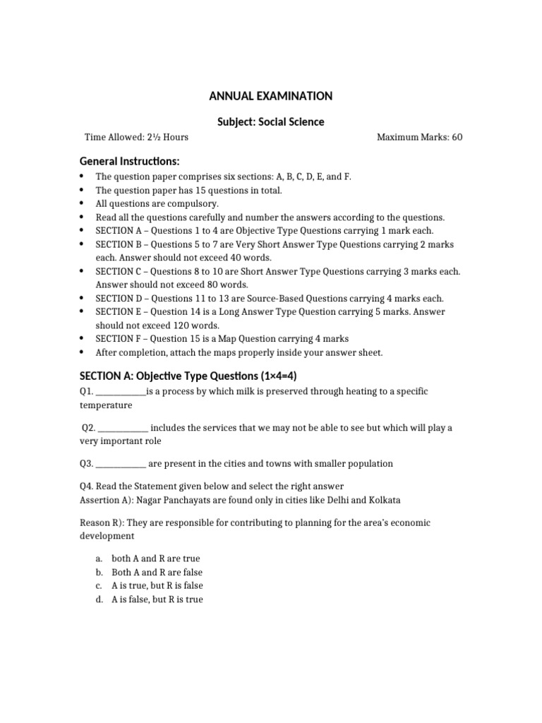Class 9 Social Science Exam Paper | PDF