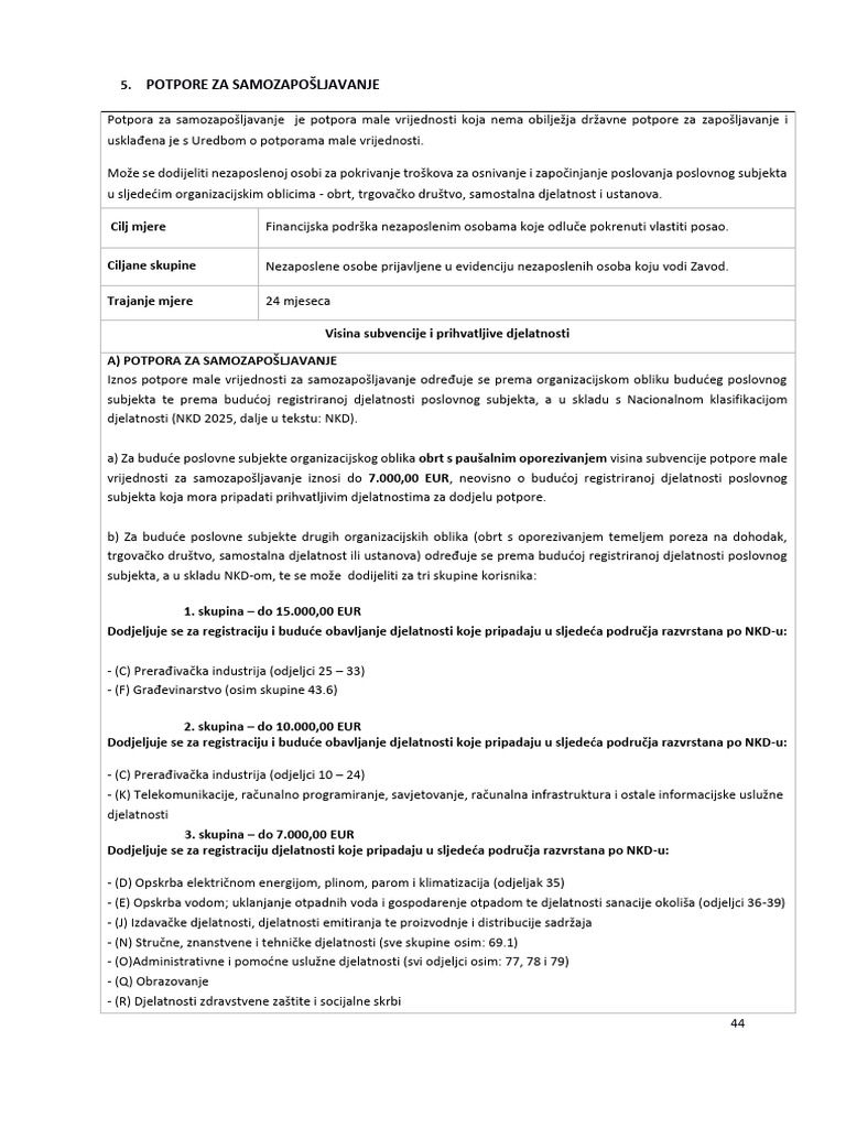 2025 Potpore Za Samozaposljavanje 2 | PDF