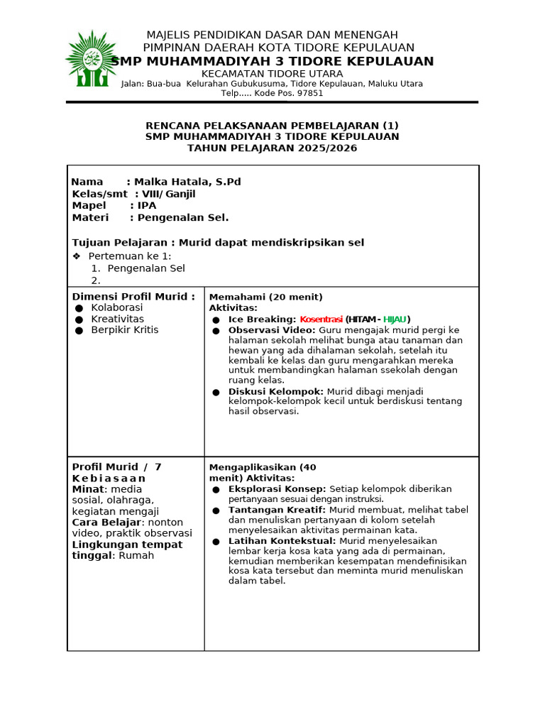RPP Ipa Kelas Viii Deep Learning Pertemuan | PDF