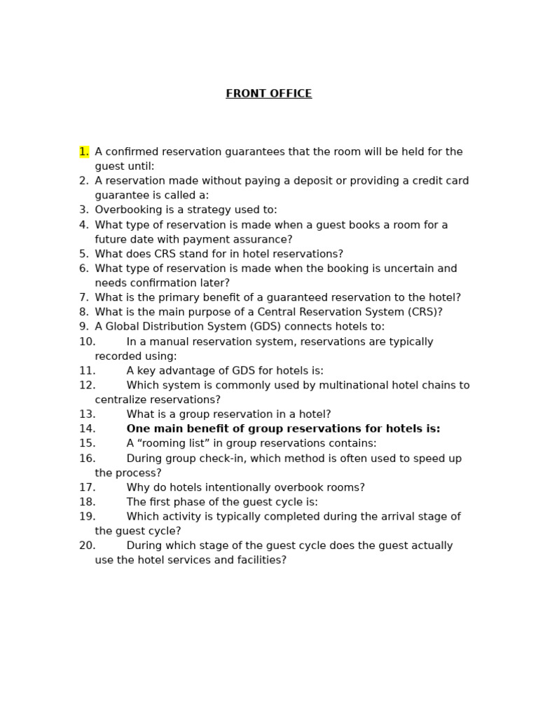 CRS in Hotel Front Office Operations | PDF