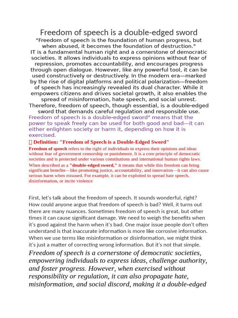 Freedom of Speech Is A Double | PDF | Freedom Of Speech | Defamation