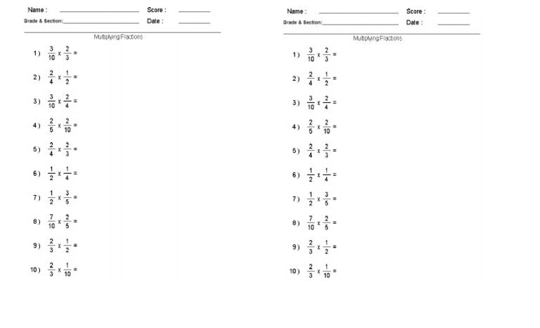 Multiplying Simple Fractions | PDF