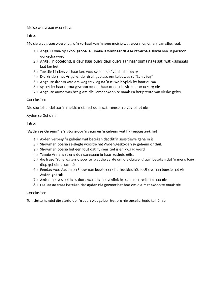 Afrikaans June Exam Notes | PDF
