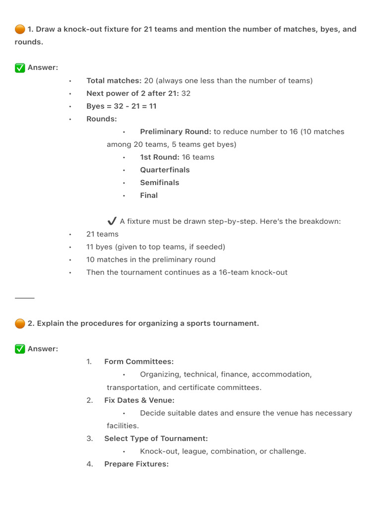 Long Answers Chapter 1 | PDF | Tournament | Sports Competitions