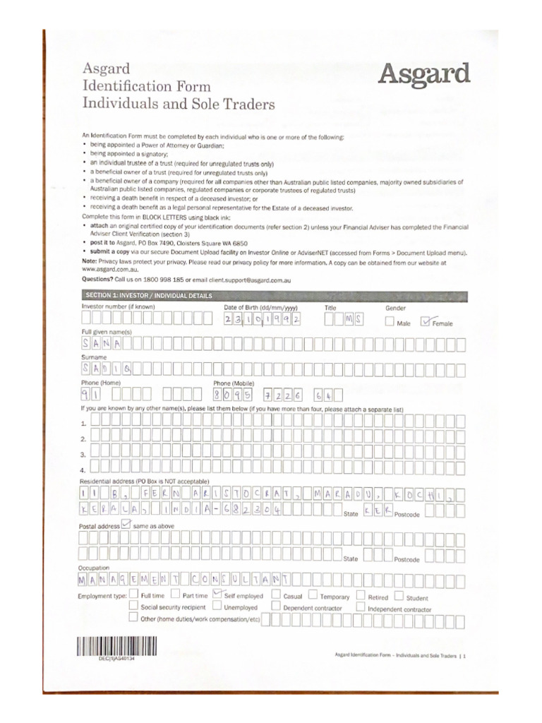Asgard - Identification Form | PDF