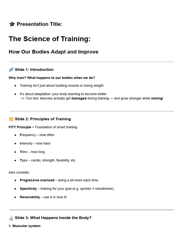 The Science of Training - Slides | PDF | Aerobic Exercise | Skeletal Muscle