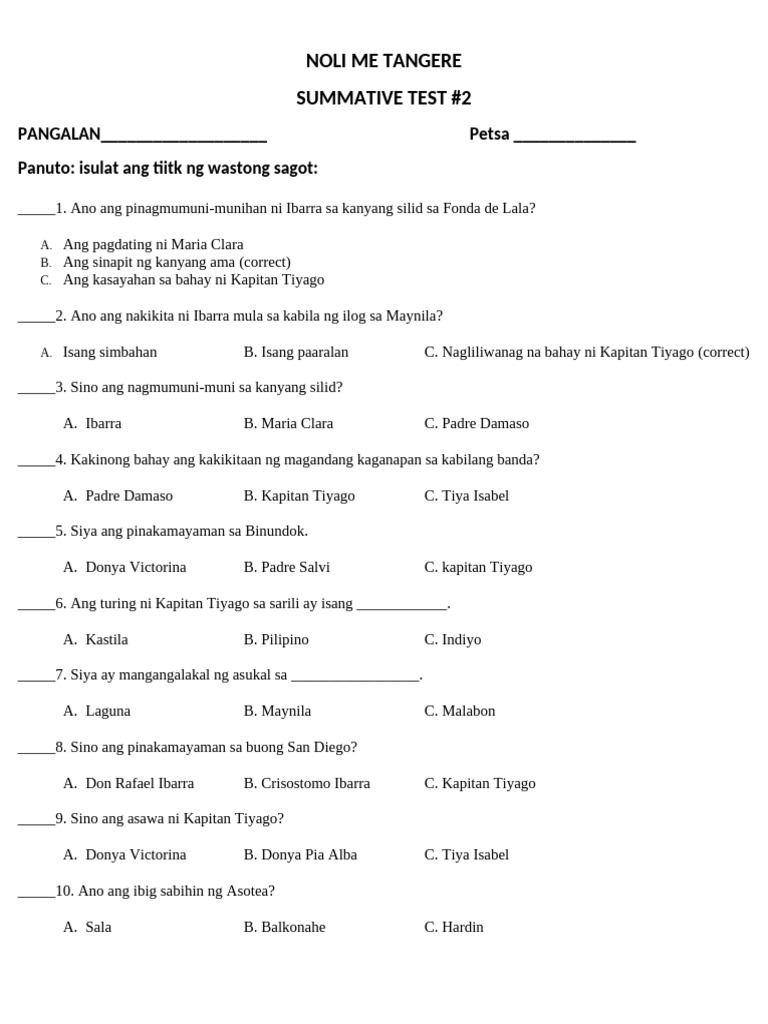 Noli Me Tangere Summative 2 | PDF