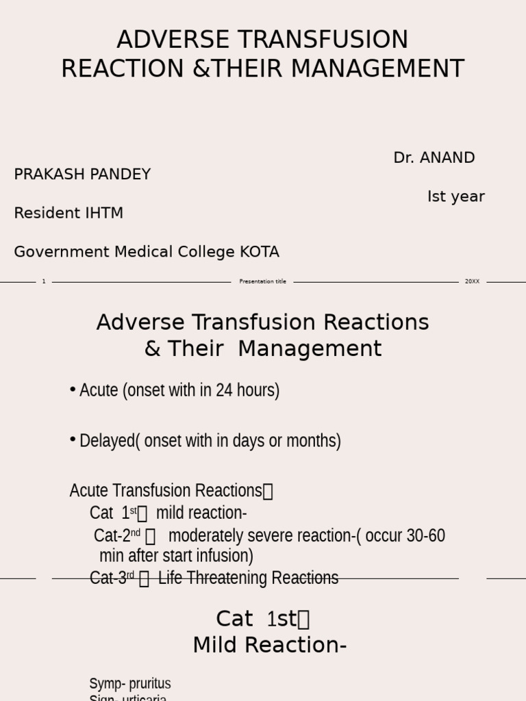 Adverse Transfusion Reactions & Their Management | PDF | Blood ...