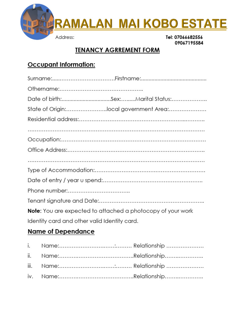 Tenancy Form-1 | PDF