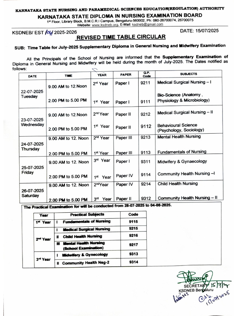 Time Table July 2025 | PDF