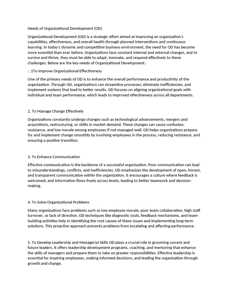 Needs of Organizational Development | PDF | Employee Retention | Organization Development