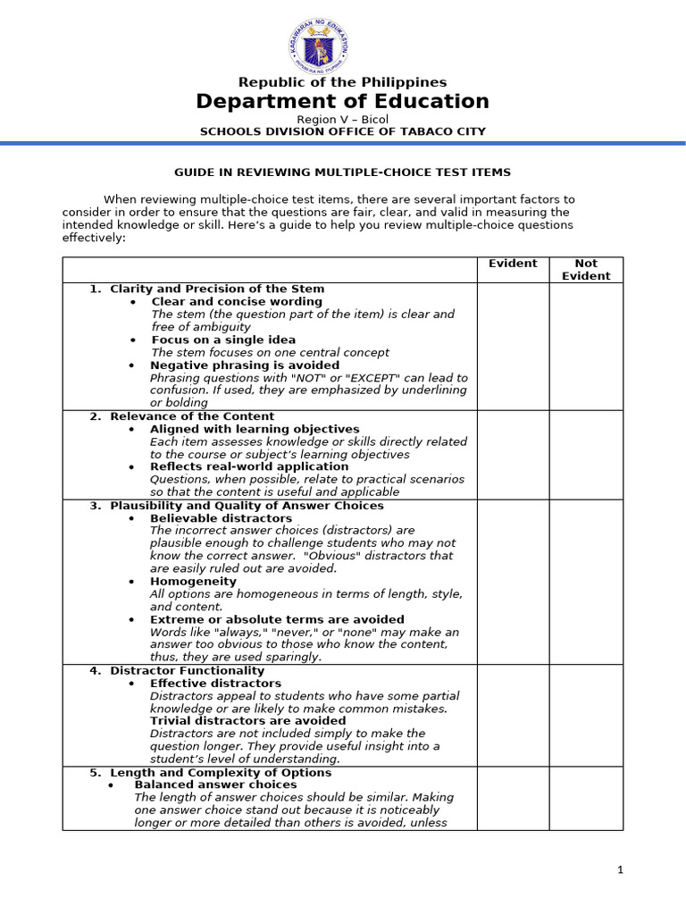 Guides in Reviewing Multile Choice Test Items | PDF | Multiple Choice ...