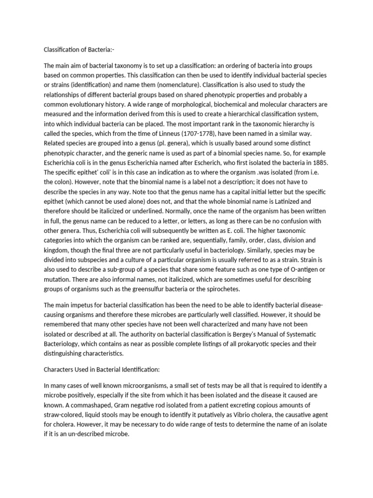 Bacterial Taxonomy and Classification Guide | PDF | Bacteria | Taxonomy ...