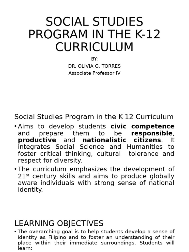 K-12 Social Studies Curriculum Overview | PDF | Community | Curriculum