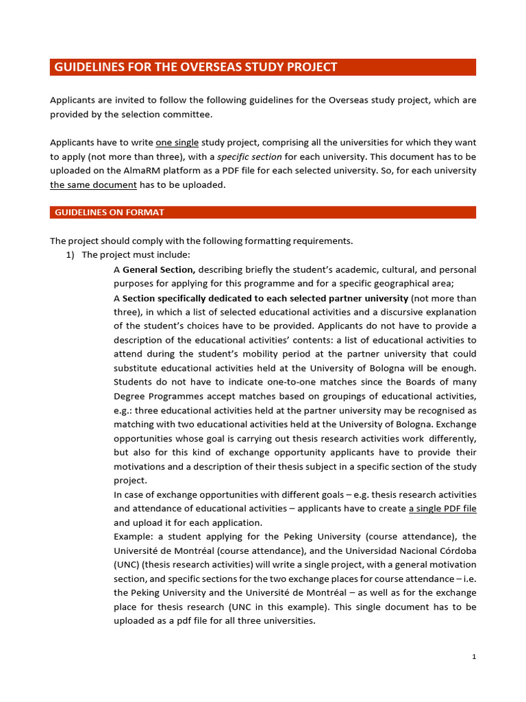 Overseas Study Project Guidelines | PDF | Thesis | University
