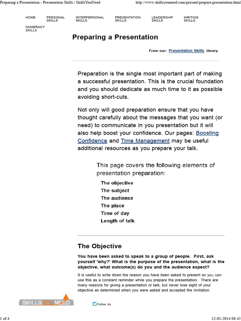 Preparing A Presentation - Presentation Skills - SkillsYouNeed | PDF ...