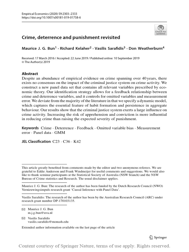 Crime Deterrence and Punishment Revisited | PDF | Crimes | Crime & Violence