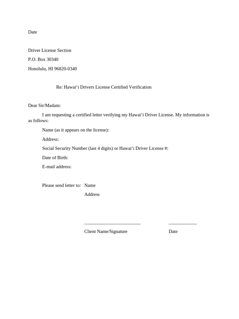 Hi Driver License Certified Verification Blank | PDF