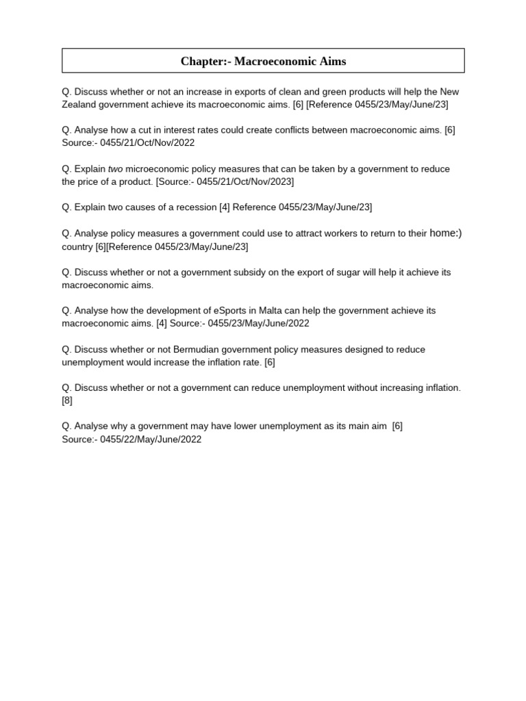 Chapter 25-The Macroeconomic Aims of Government - QP | PDF