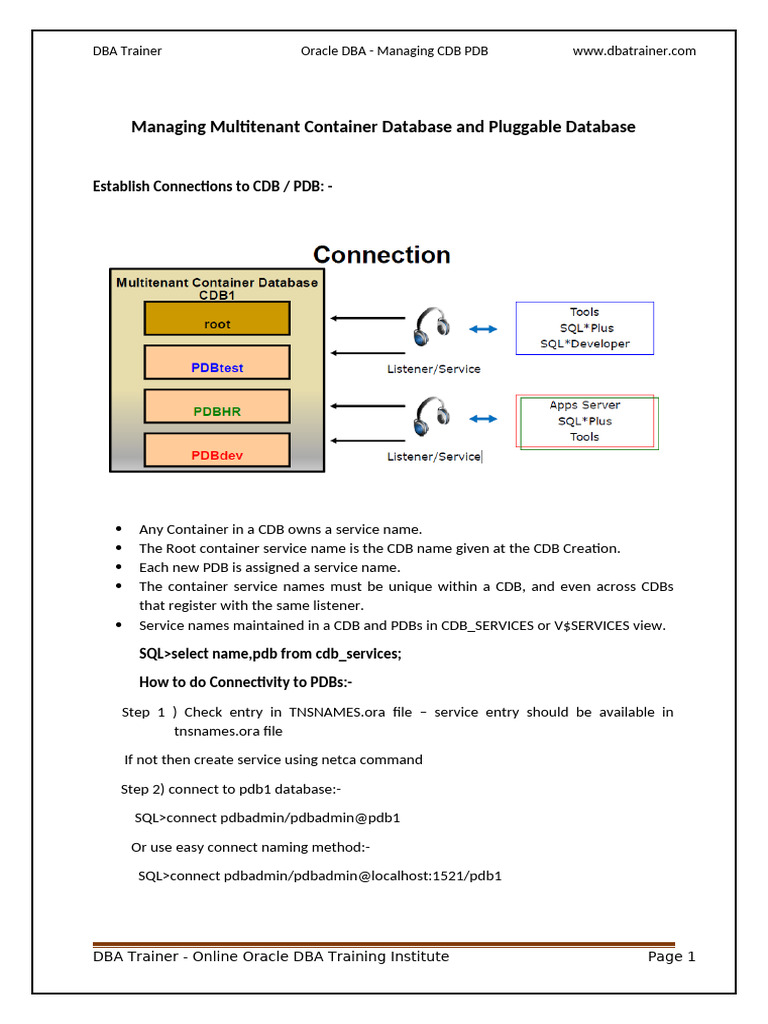 Managing Oracle CDB and PDB Connections | PDF | Protein Data Bank ...