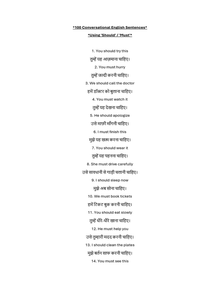 100 Conversational English Sentences Using Should & Must | PDF