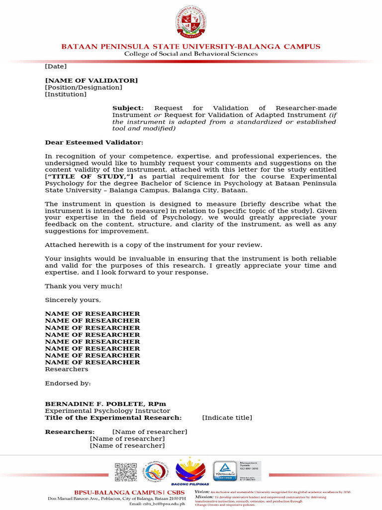 Instrument Validation Request Form | PDF | Behavioural Sciences ...