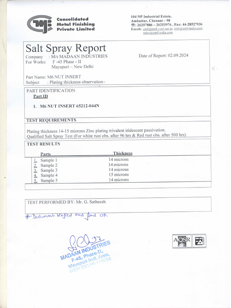 Thickness Plating Report | PDF